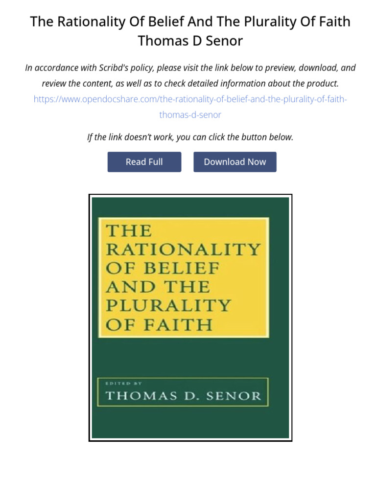 The Rationality Of Belief And The Plurality Of Faith Thomas D Senor ...