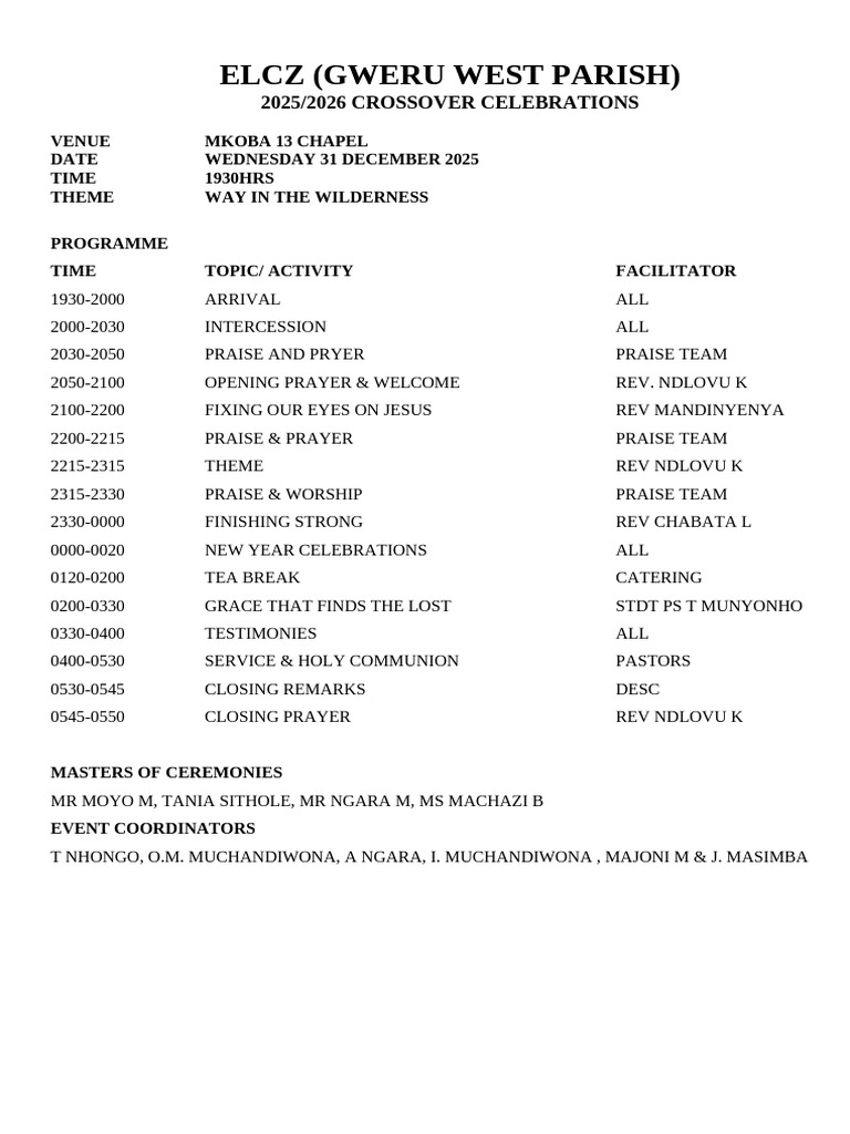 ELCZ Gweru West New Year Celebration | PDF