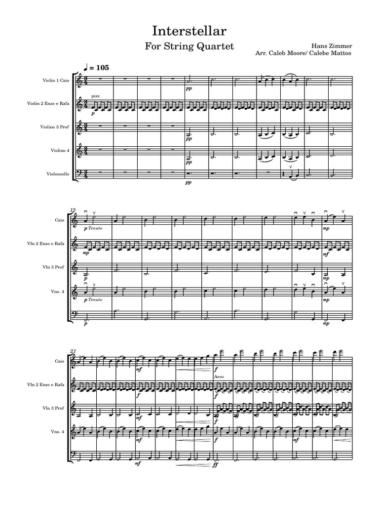 Interstellar String Quartet Arrangement | PDF | Friction Musical ...