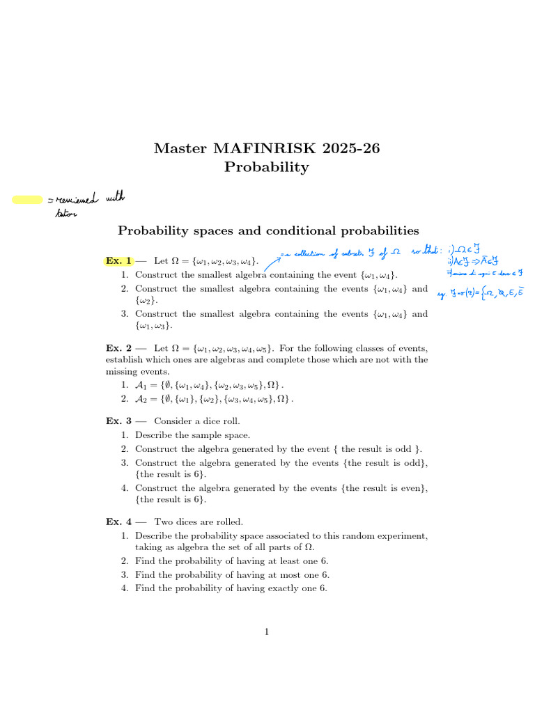 Exercises Prob 1 FATTI | PDF