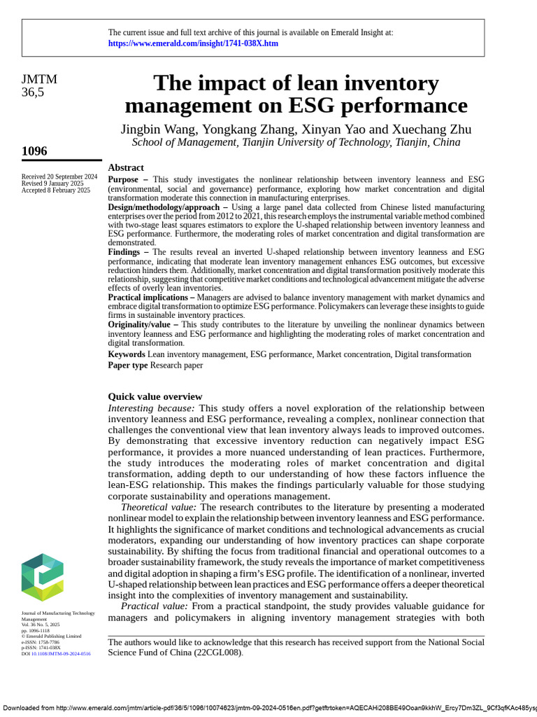 Lean Inventory Management and ESG Impact | PDF | Supply Chain ...