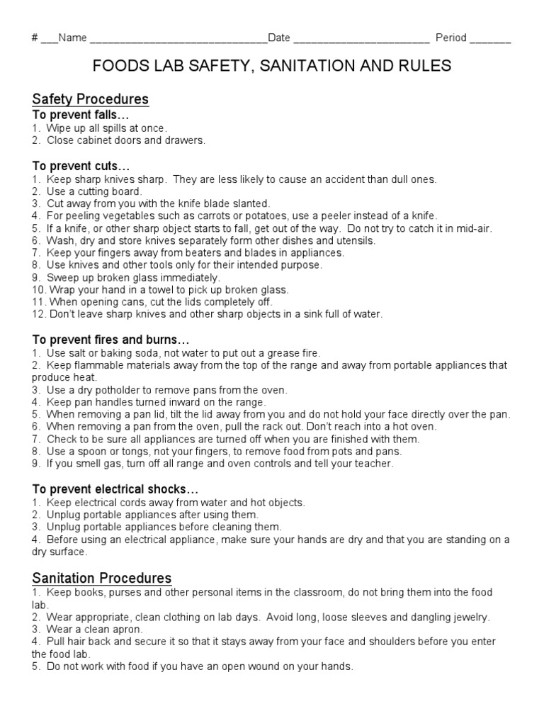 FOOD Laboratory Safety, Sanitation and Rules | Knife | Cookware And ...