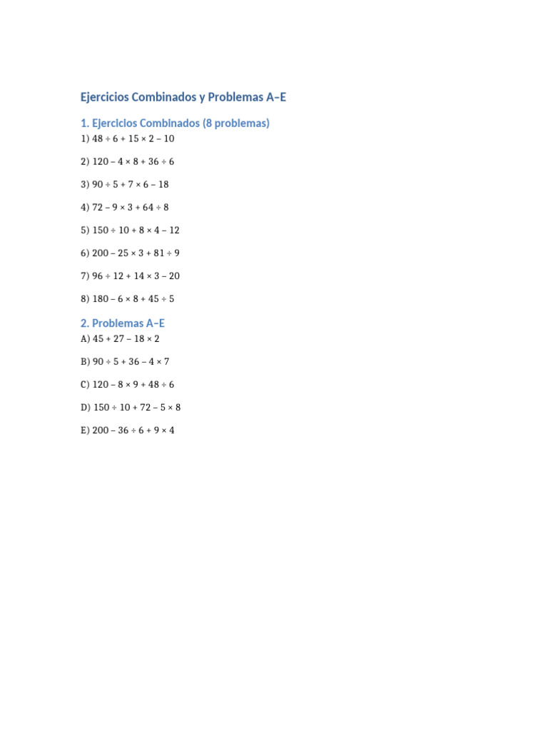Ejercicios Combinados y A-E | PDF