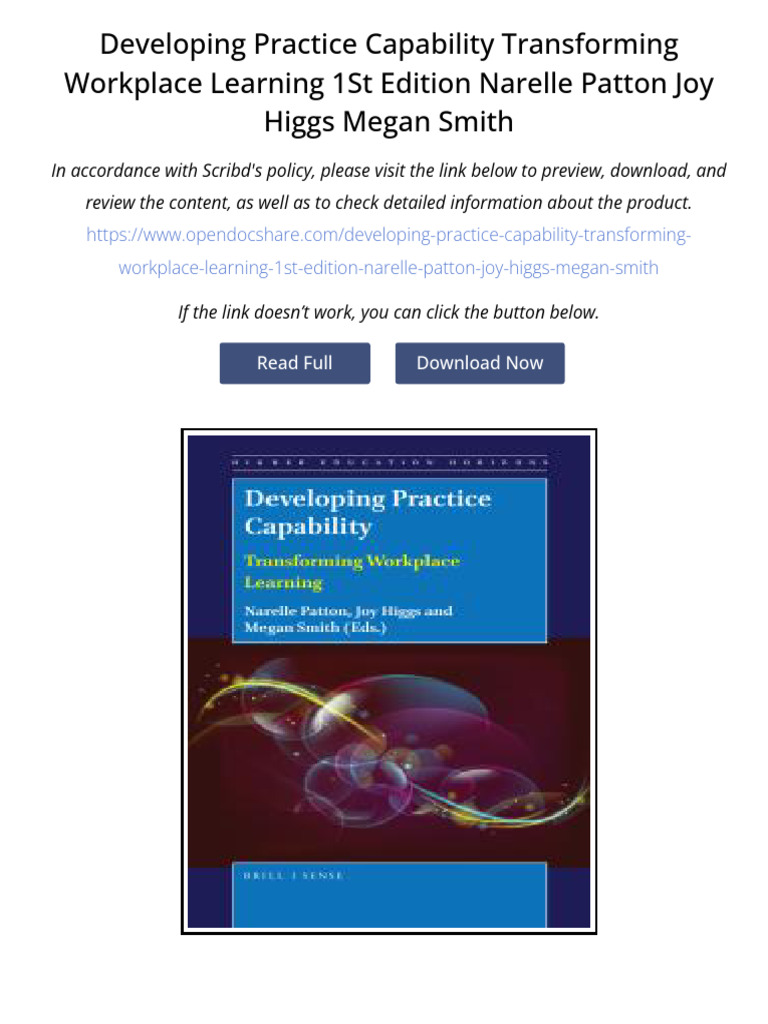 Developing Practice Capability Transforming Workplace Learning 1st Edition Narelle Patton Joy ...