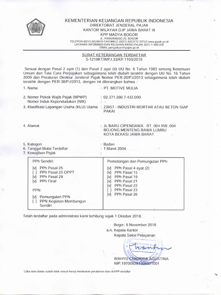 Npwp, Skt, Sppkp Bogor | PDF