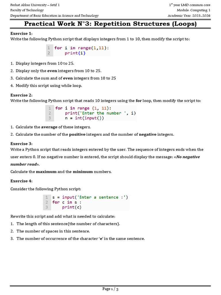 Python Exercises for Basic Computing | PDF | Numbers | Sequence