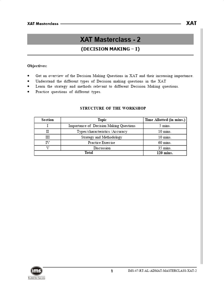 XAT_Masterclass-DM_1[1] | PDF | Decision Making | Methodology