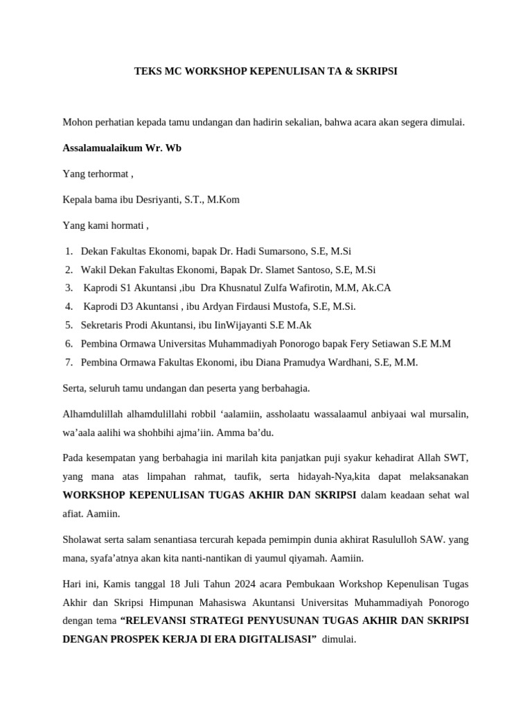Workshop Kepenulisan Skripsi 2024 | PDF