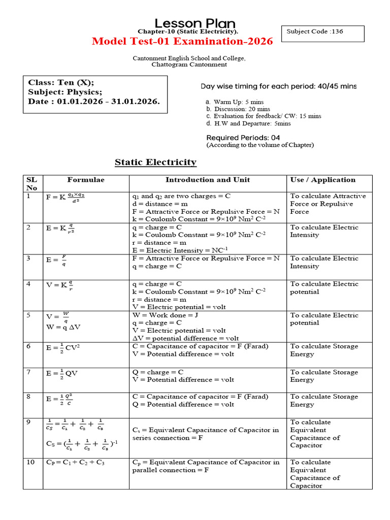 6964beb6e82b2X Physics Chapter-10 (Static Electricity) L.p-1-4 2026 | PDF | Capacitance ...