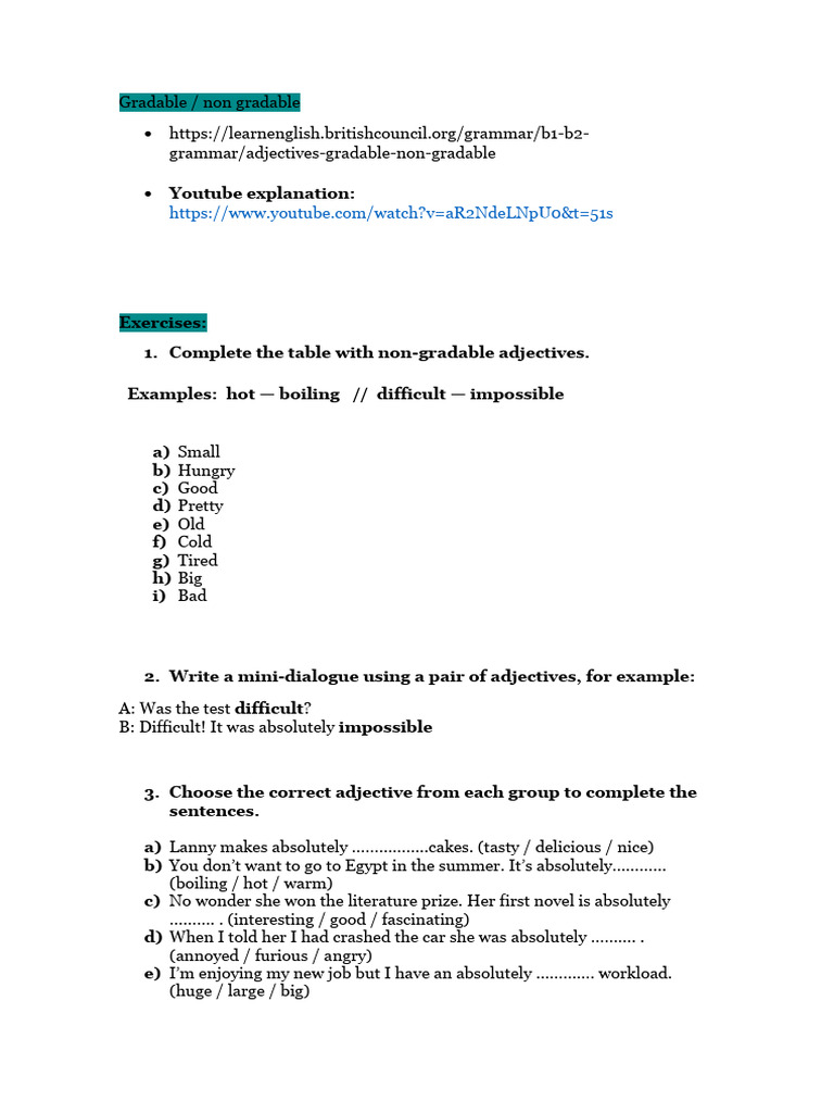 Understanding Gradable and Non-Gradable Adjectives | PDF