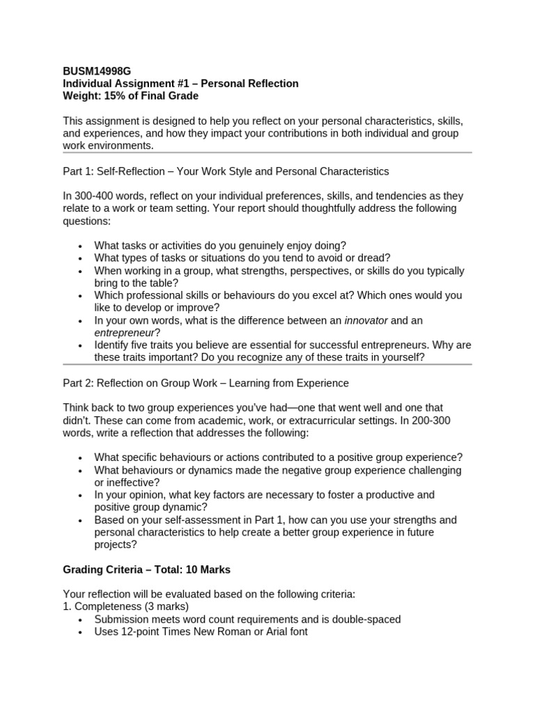 Assignment1 Reflection R2 | PDF | Entrepreneurship | Experience