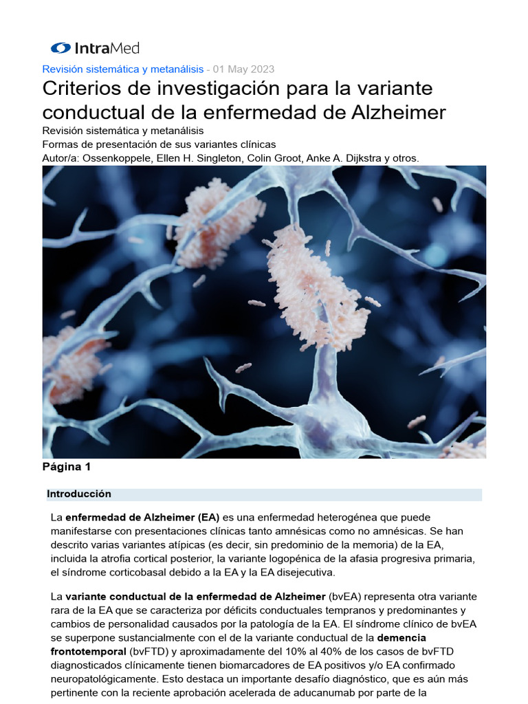 Intramed - Criterios de Investigación para La Variante Conductual de La ...
