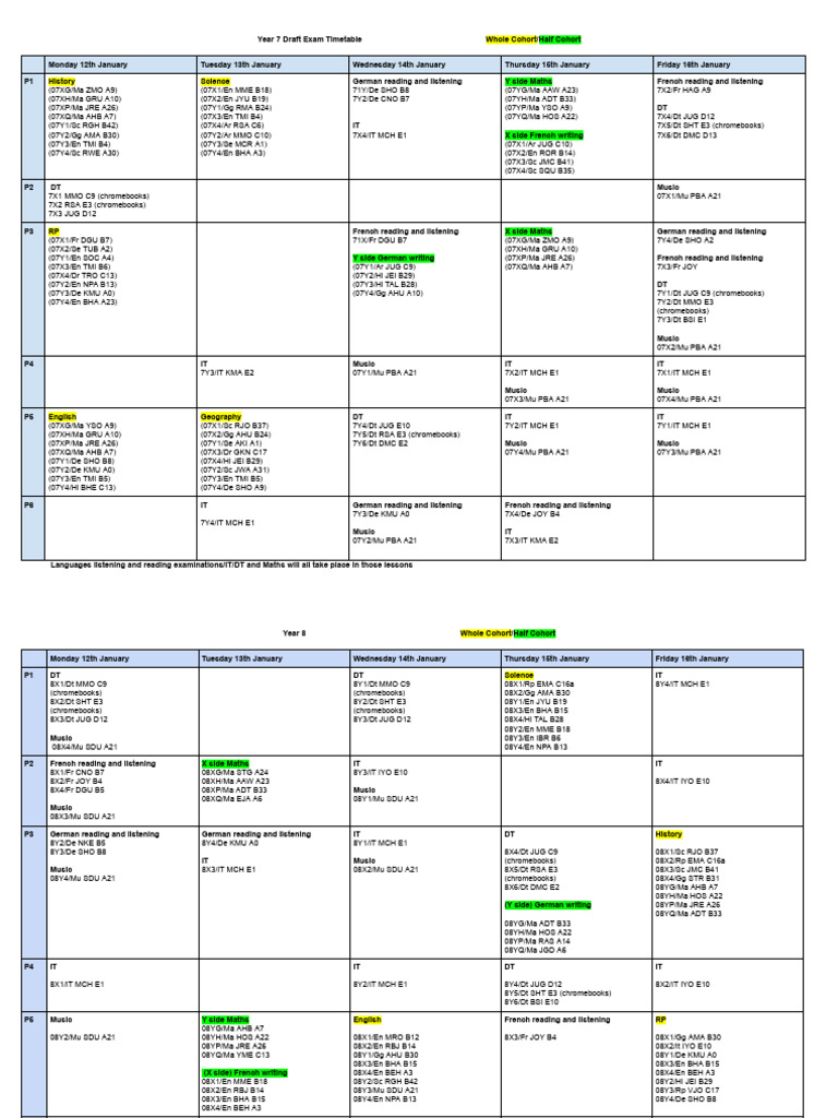 KS3 Assessment Timetable January 2025 | PDF