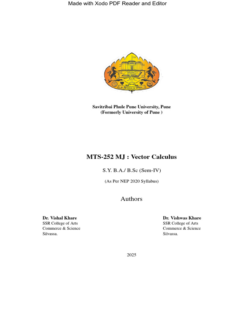 Vector Calculus for S.Y. B.A./B.Sc. | PDF | Curvature | Curve