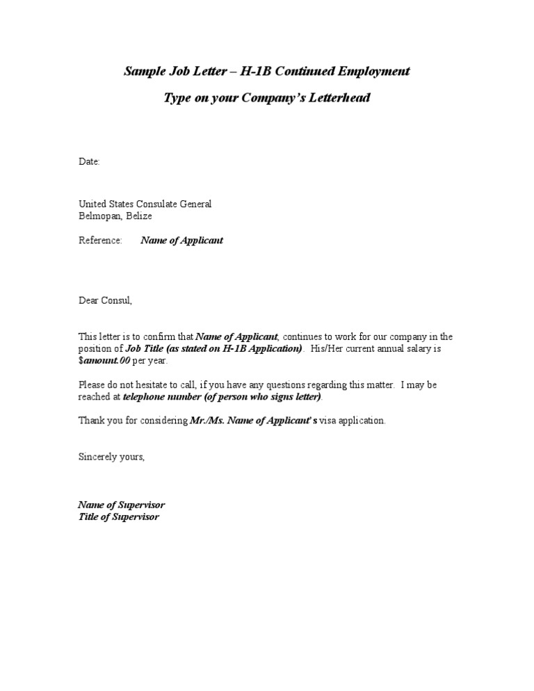 H-1B Employment Confirmation Letter | PDF | United States Department Of ...
