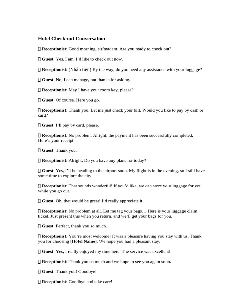 Hotel Check-out Conversation Guide | PDF