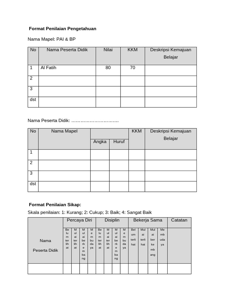 Format Penilaian PAI & BP Siswa | PDF