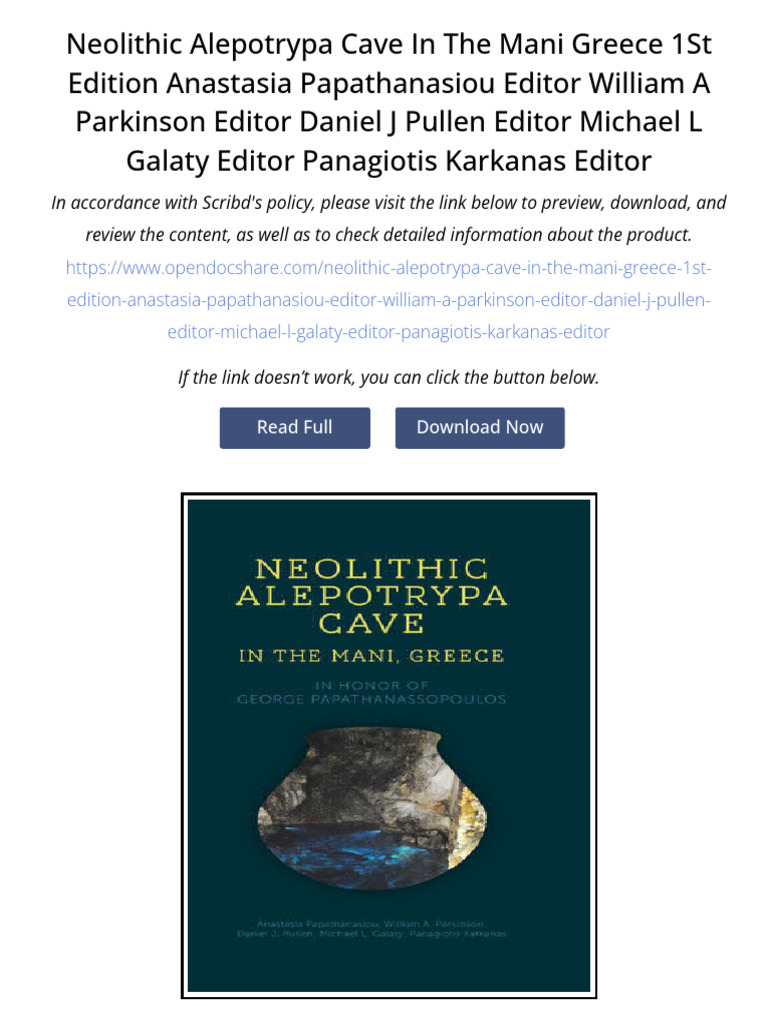 Neolithic Alepotrypa Cave in the Mani Greece 1st Edition Anastasia ...