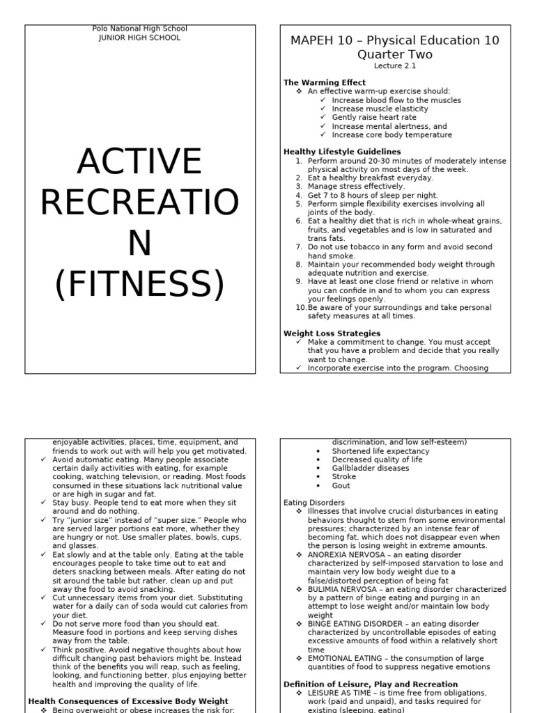 PE 10 Lecture Active Recreation Fitness | PDF | Strength Training | Eating