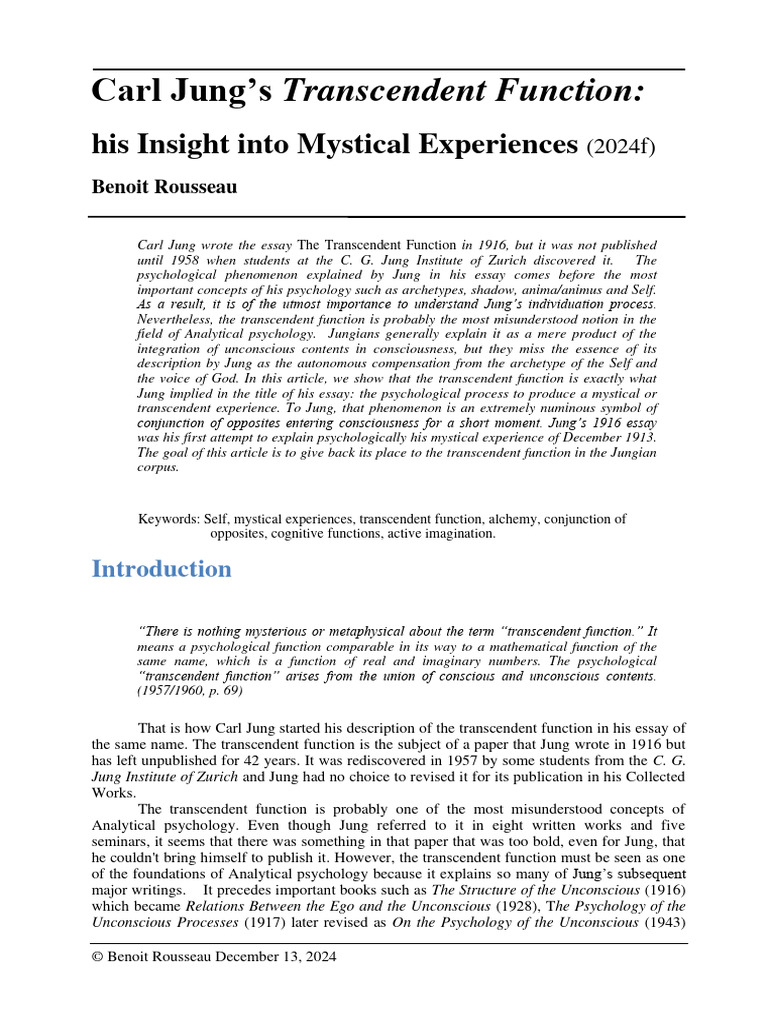 Jung's Transcendent Function Explained | PDF | Carl Jung | Analytical ...