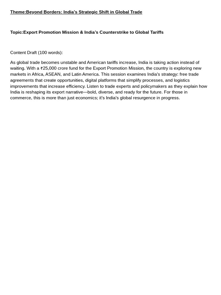 ## Theme Beyond Borders India’s Strategic Shift in Global Trade | PDF
