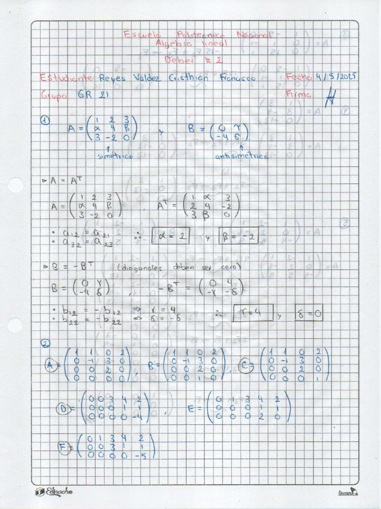 Algebra Deber 2 Reyes Cristhian GR21 | PDF