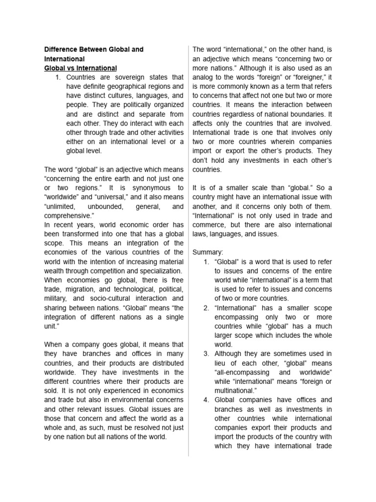 Global v International | PDF | Market (Economics) | Economies