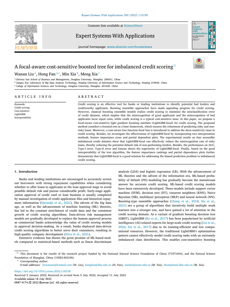 Focal-Aware Cost-Sensitive LightGBM for Credit Scoring | PDF | Applied ...