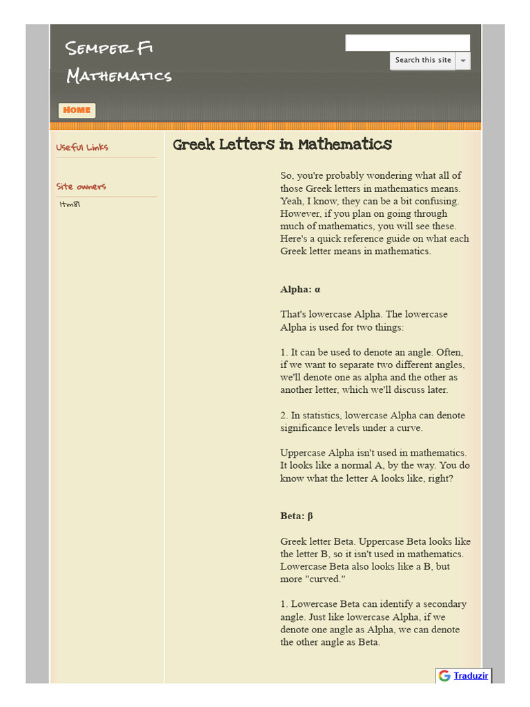 Greek Letters in Mathematics Explained | PDF | Summation | Letter Case