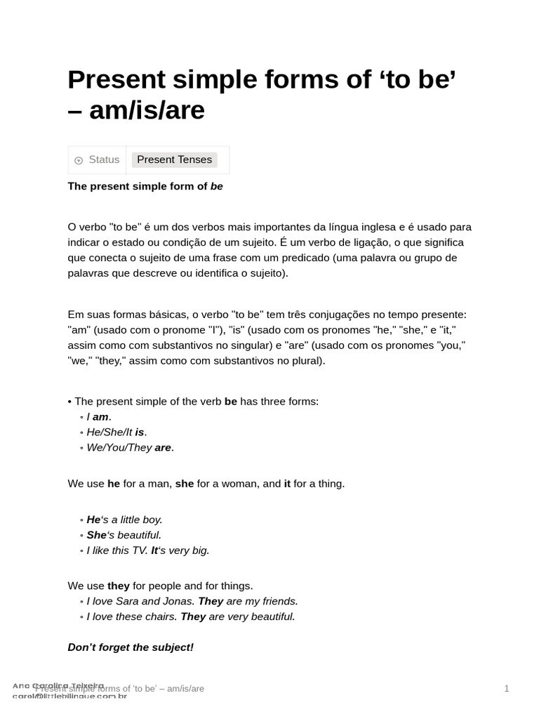 Present simple forms of Ã¢Â_Â_to beÃ¢Â_Â_ Ã¢Â_Â_ am_is_are | PDF | Languages Of Europe | Grammar