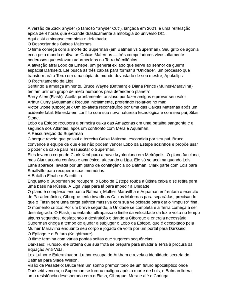 Liga Da Justiça Zack Snyder | PDF | Batman | Super-Homem