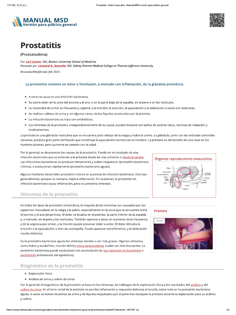 Prostatitis - Salud masculina - Manual MSD versión para público general ...