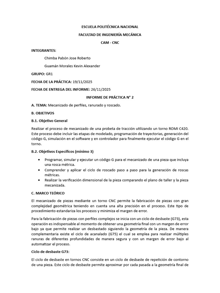 INFORME_N2_CAM_CNC_GR1_CHIMBA_GUAMAN | PDF | Mecanizado | Sector secundario de la economía