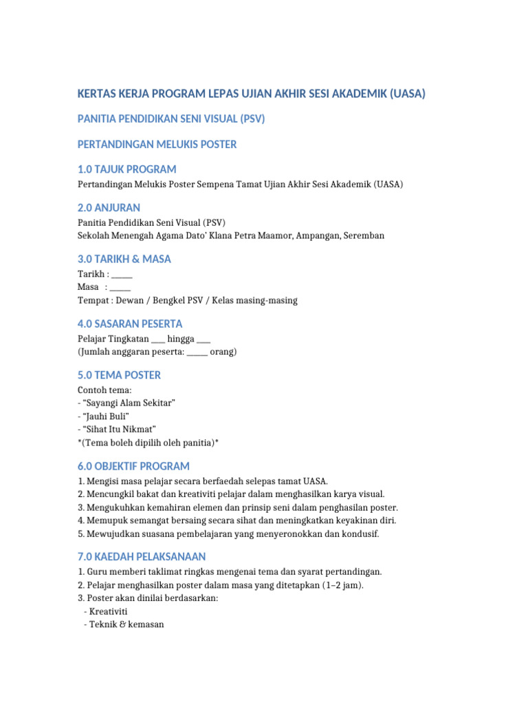 Pertandingan Melukis Poster UASA 2023 | PDF