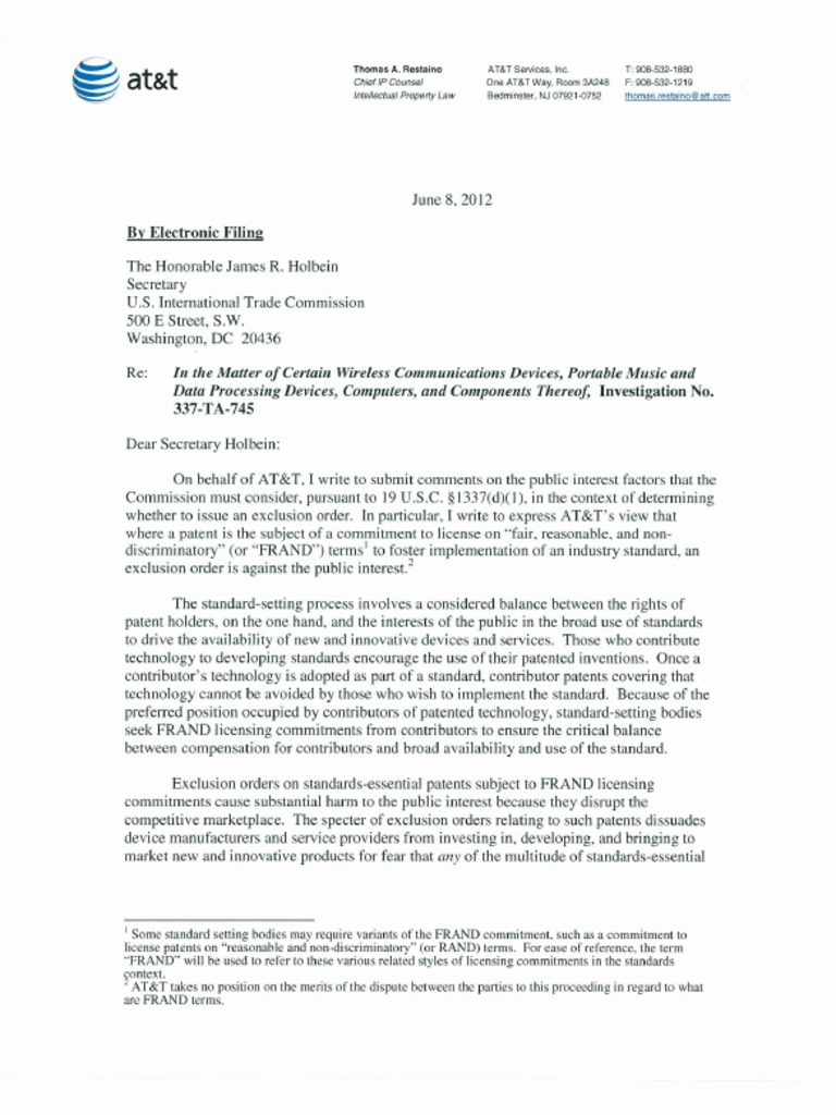 ATT Letter | PDF | Patent | Royalty Payment