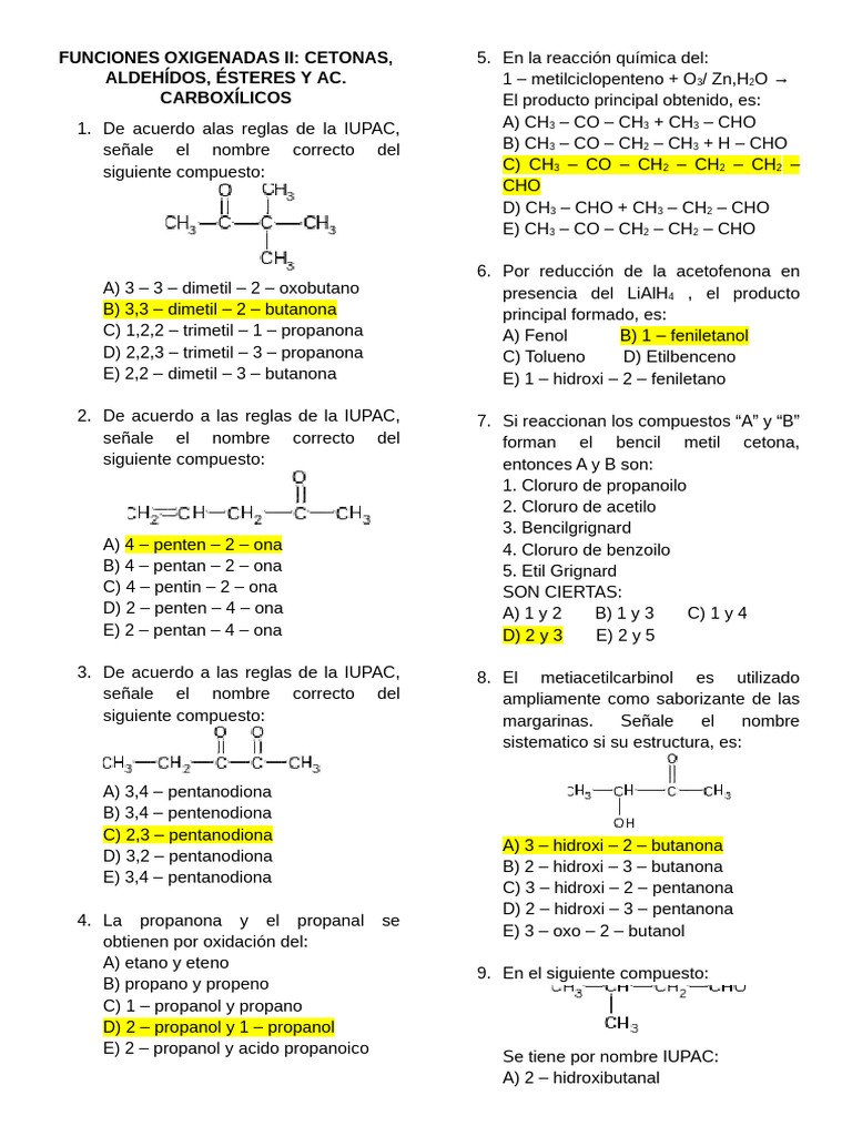 Funciones Oxigenadas II - Semana 15 - b - Ciencias Base | PDF ...