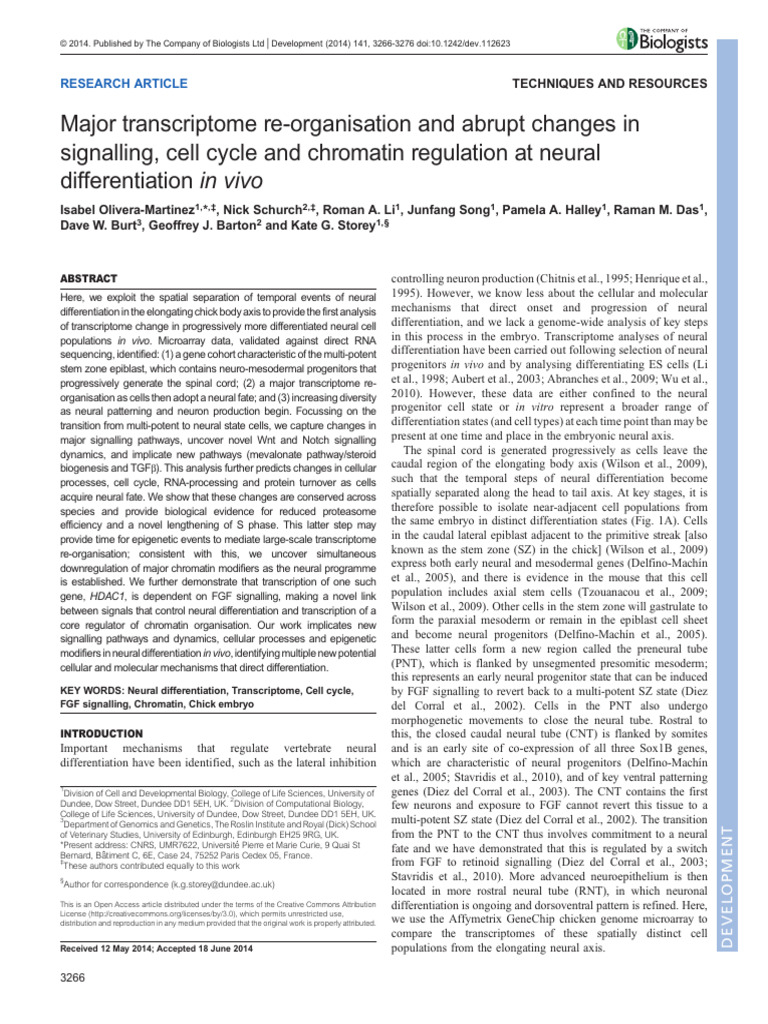 Major Transcriptome Re-Organisation and Abrupt Changes in Signalling ...