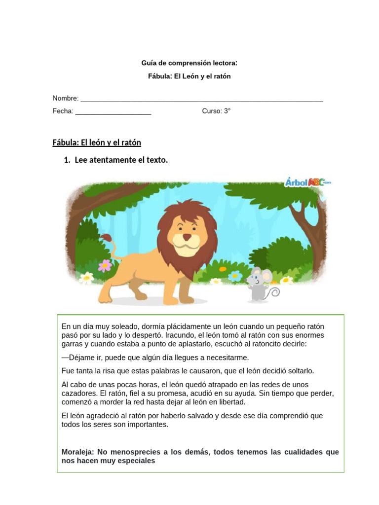 Fábula El Leon y El Ratón | PDF