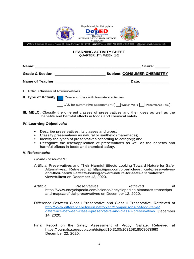 LAS_ConChem_9_MELC_1_Week_1 5 | PDF | Food Preservation | Antioxidant