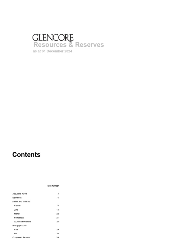 GLENCORE Resources and Reserves report 2024 | PDF | Ore | Mining