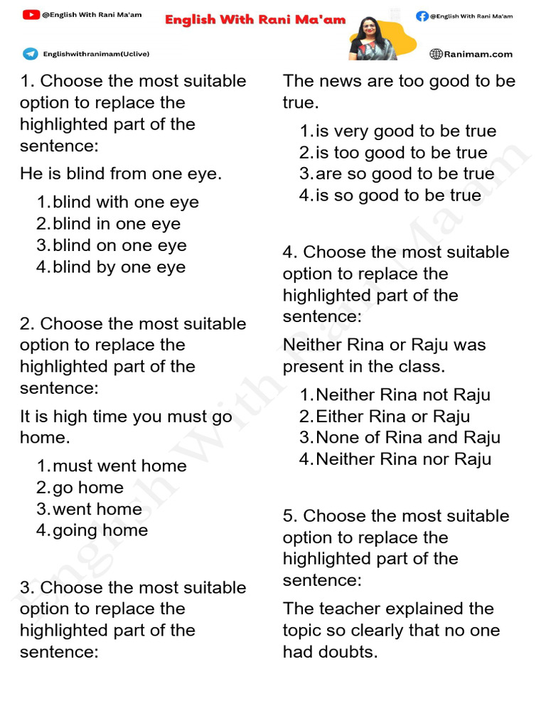 Sentence Improvement + Spotting Errors by rani mam | PDF