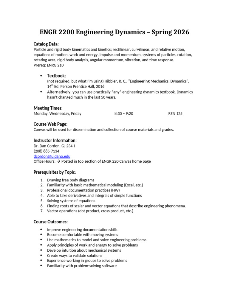 Engineering Dynamics Course Overview | PDF
