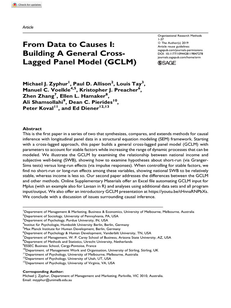 From Data to Causes I: Building A General Cross- Lagged Panel Model ...