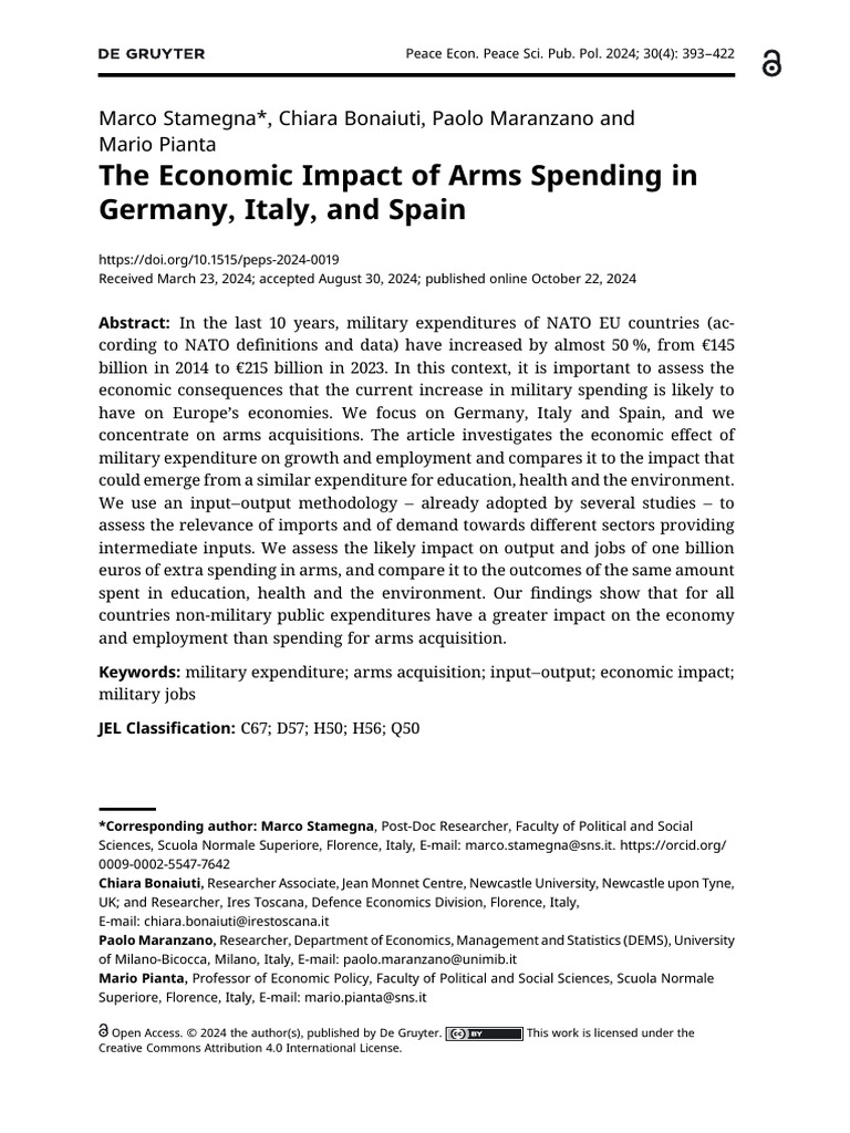 The Economic Impact of Arms Spending in Germany, Italy, and Spain | PDF ...