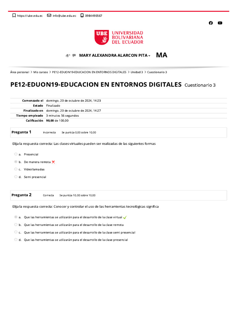 Cuestionario 3_ Revisión del intento _ EVA-UBE90 | PDF | Enseñando ...