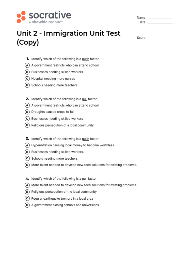 2.Quiz_Unit 2 - Immigration Unit Test (Copy) | PDF | Immigration ...