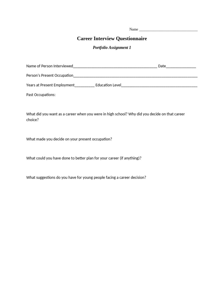 Career Interview Questionnaire Template | PDF
