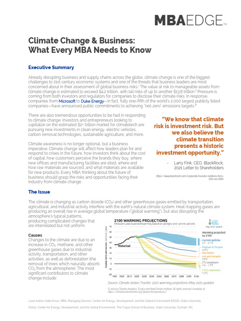 MBA Insights on Climate Change Risks | PDF | Climate Change ...
