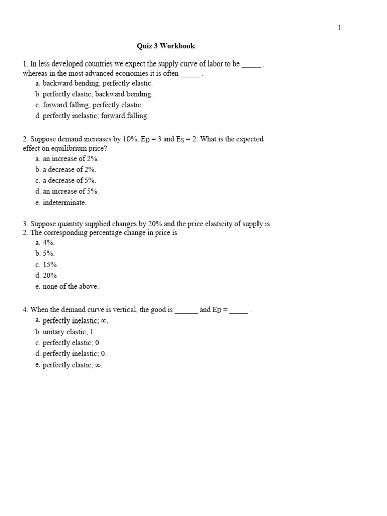 Economic Elasticity Quiz Workbook | PDF | Elasticity (Economics) | Demand
