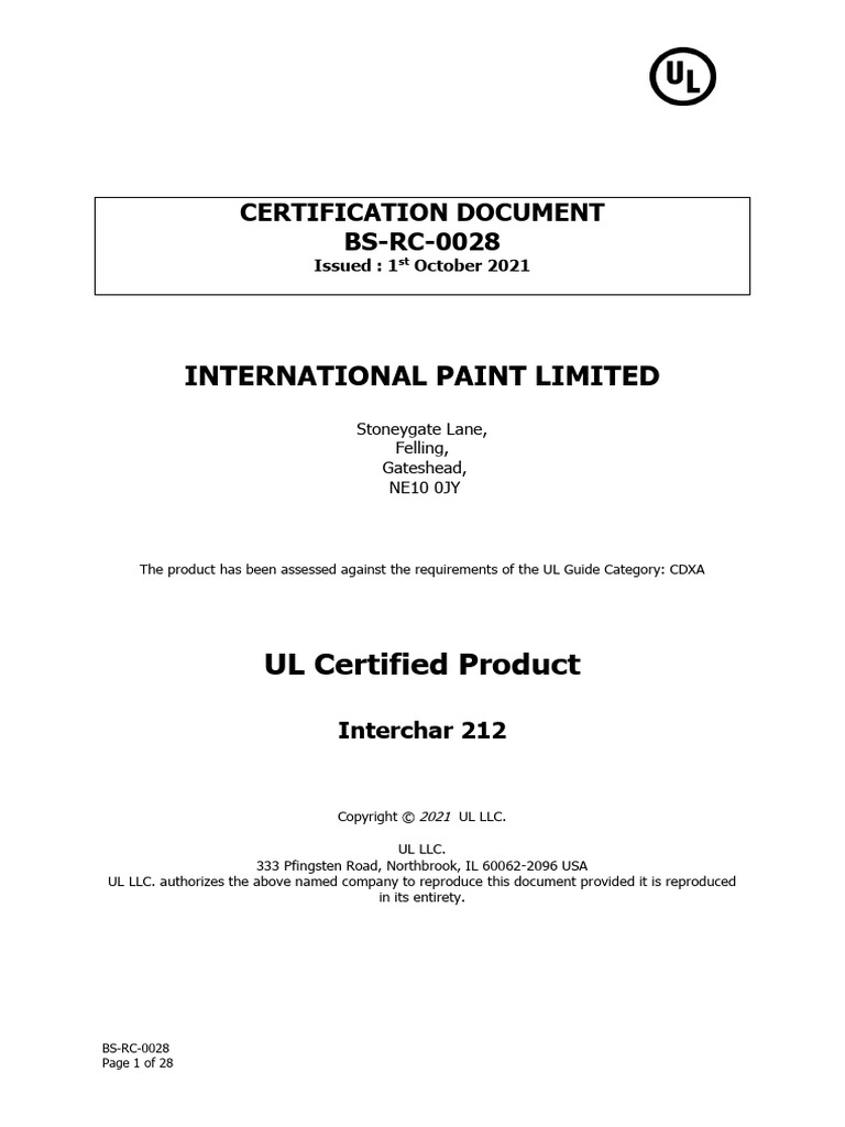 UL Certification for Interchar 212 | PDF | Certification